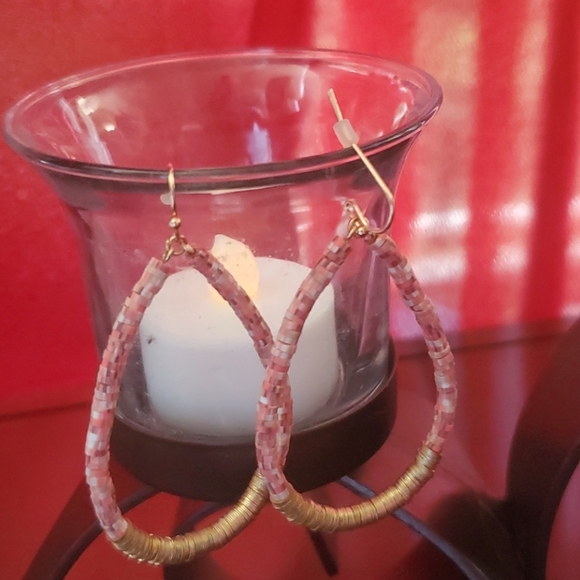 Avant | Jewelry | 2 Drop Earring In Brass Rings Colorful Coral | Poshmark